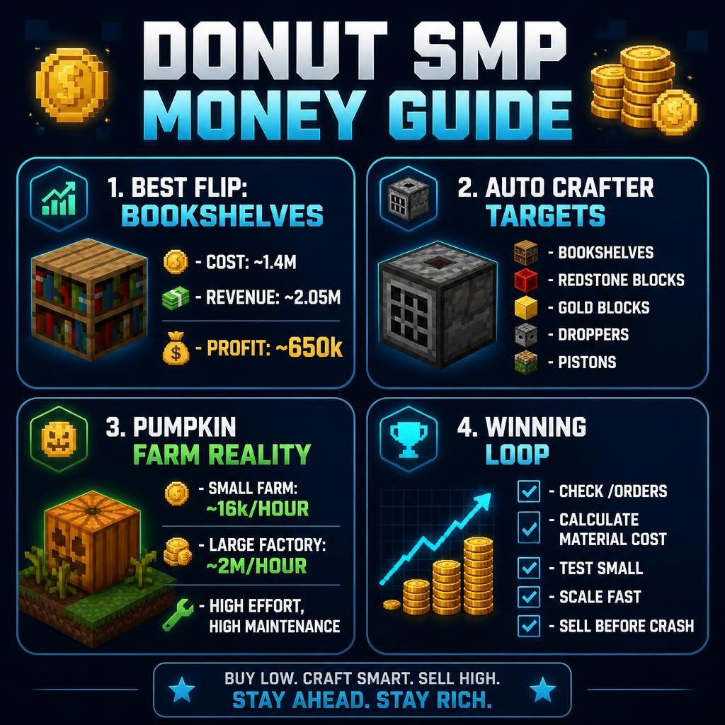 Donut SMP Money Guide: Best Auto Crafter Flips, Bookshelf Profit, and ...