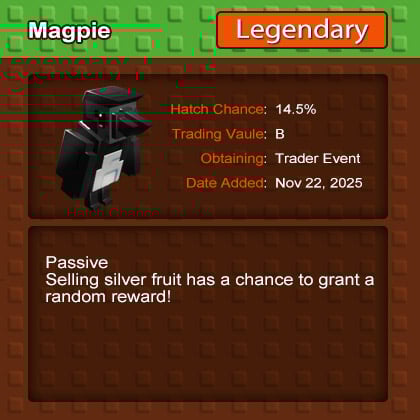 Grow a Garden Magpie Shiny Eye Grant Random Reward