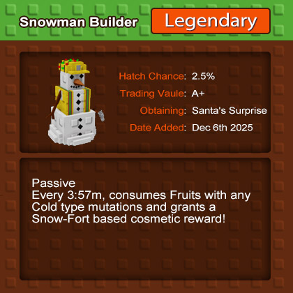 Grow a Garden Snowman Builder Snow-Fort Cosmetics & Trade Value